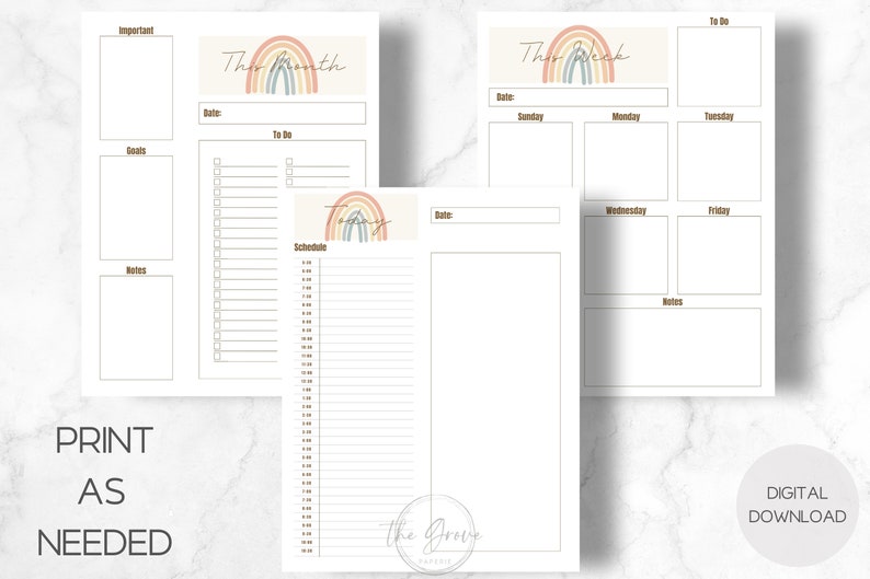 2024 Boho Rainbow Planner Printable PDF, Daily, Weekly, Month at a ...
