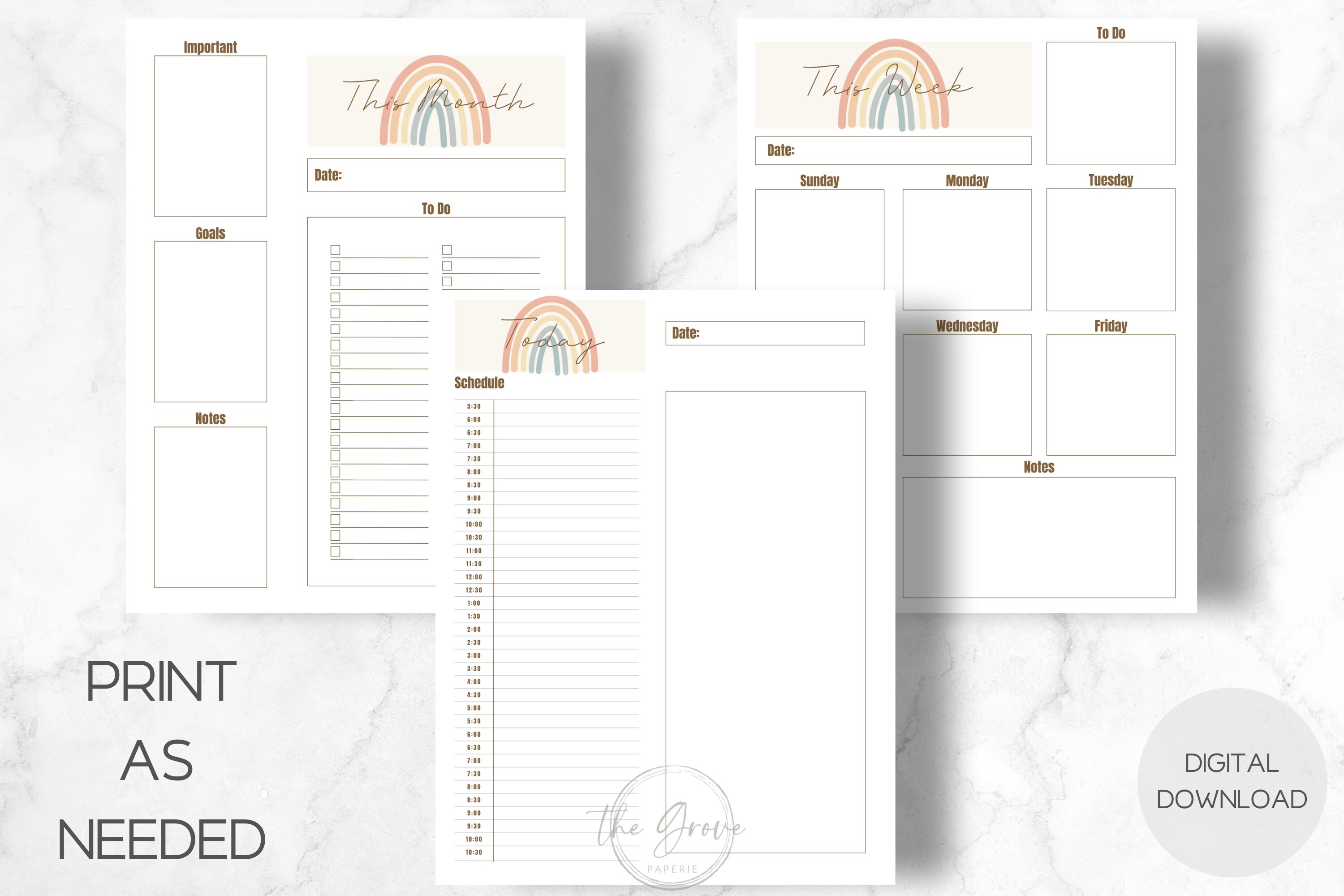 2024 Boho Rainbow Planner Printable PDF, Daily, Weekly, Month at a ...