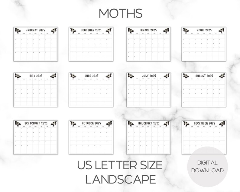 2025 Witchy Moth Monthly Calendar Printable PDF, Instant Digital ...