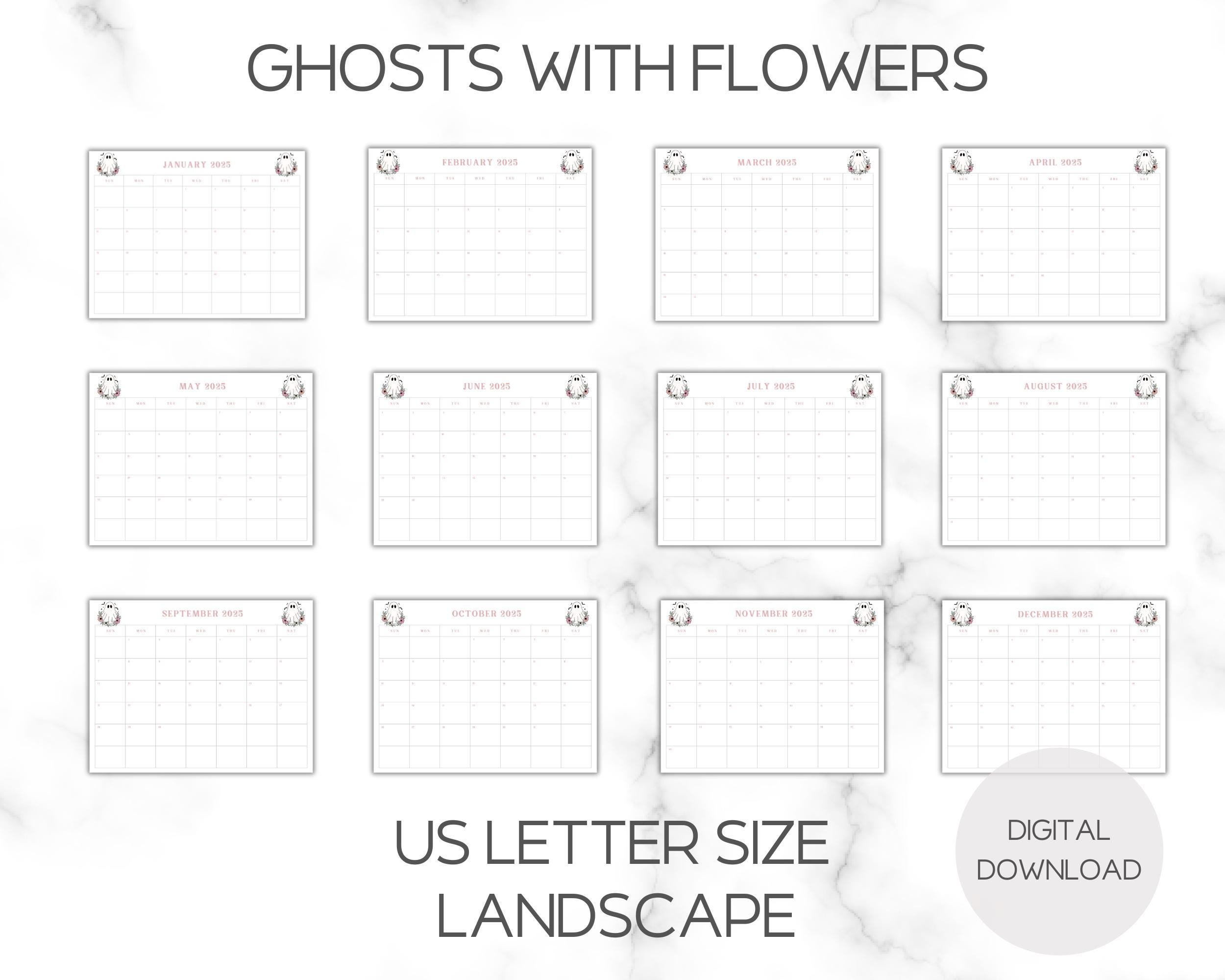 2025 Ghost Monthly Calendar, Instant Digital Download, 8 1/2x11 PDF - Etsy