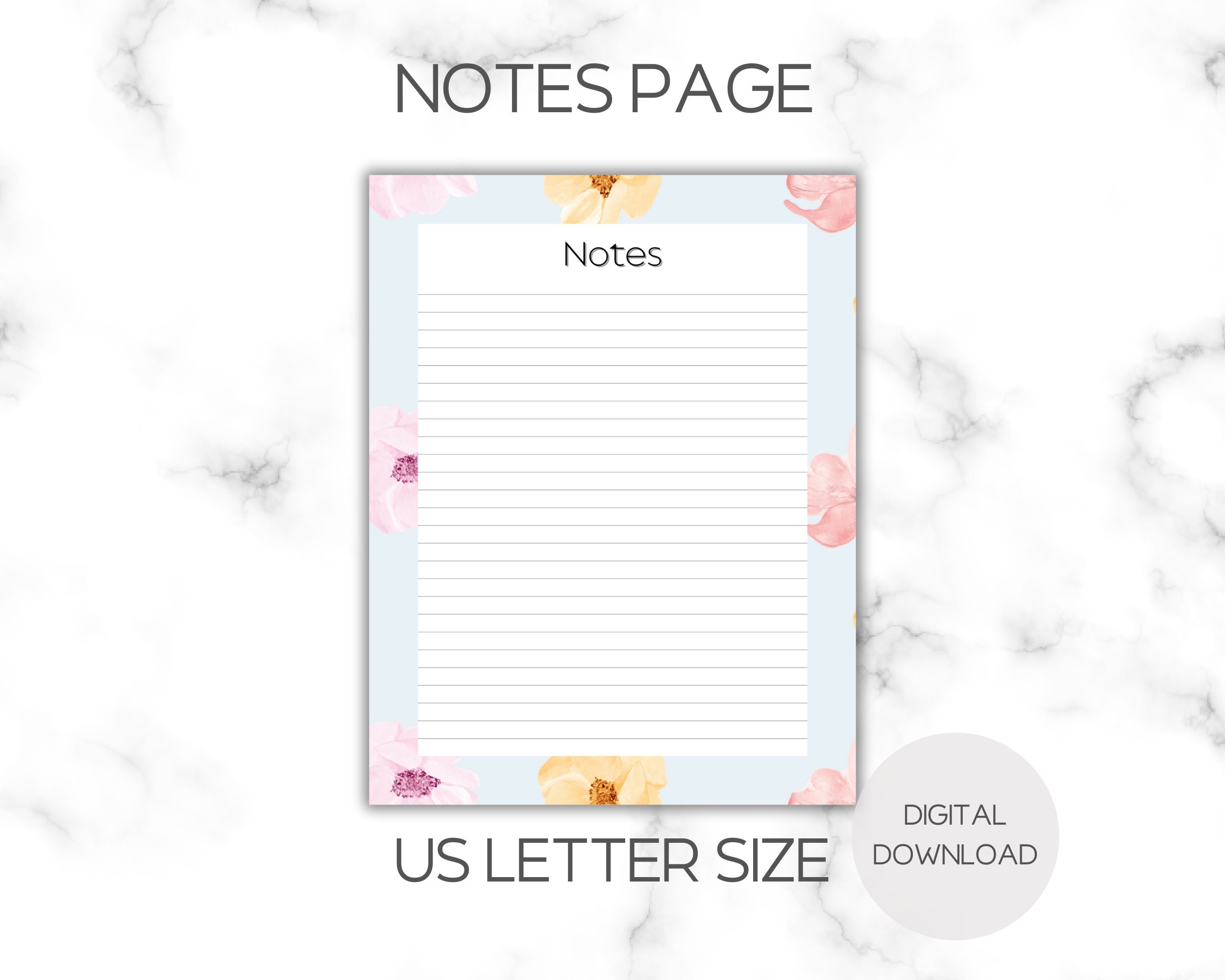 Soft Blue Notes Page, Instant Download PDF, Stationary, 8 1/2x11 Page ...