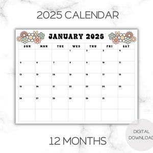 2025 Retro Disco 70s Groovy Flowers Monthly Calendar, Instant Digital ...