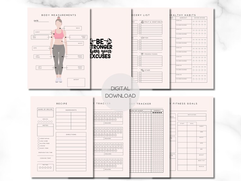 Fitness Goals Planner Exercise Journal Habit & Meal Prep Tracker ...