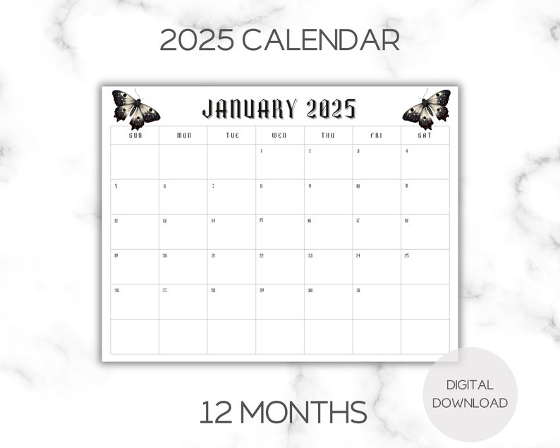 2025 Witchy Moth Monthly Calendar Printable PDF, Instant Digital ...