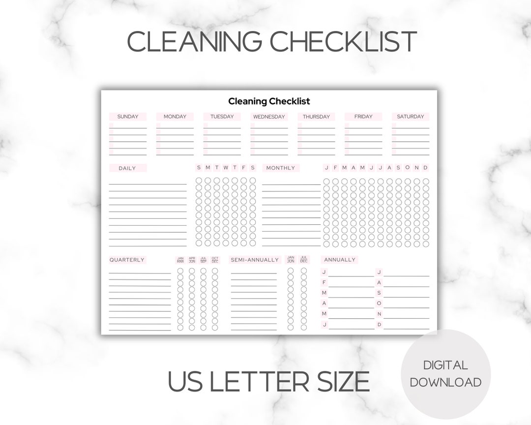 Pink Cleaning Checklist Digital Download PDF, Instant Digital Download ...