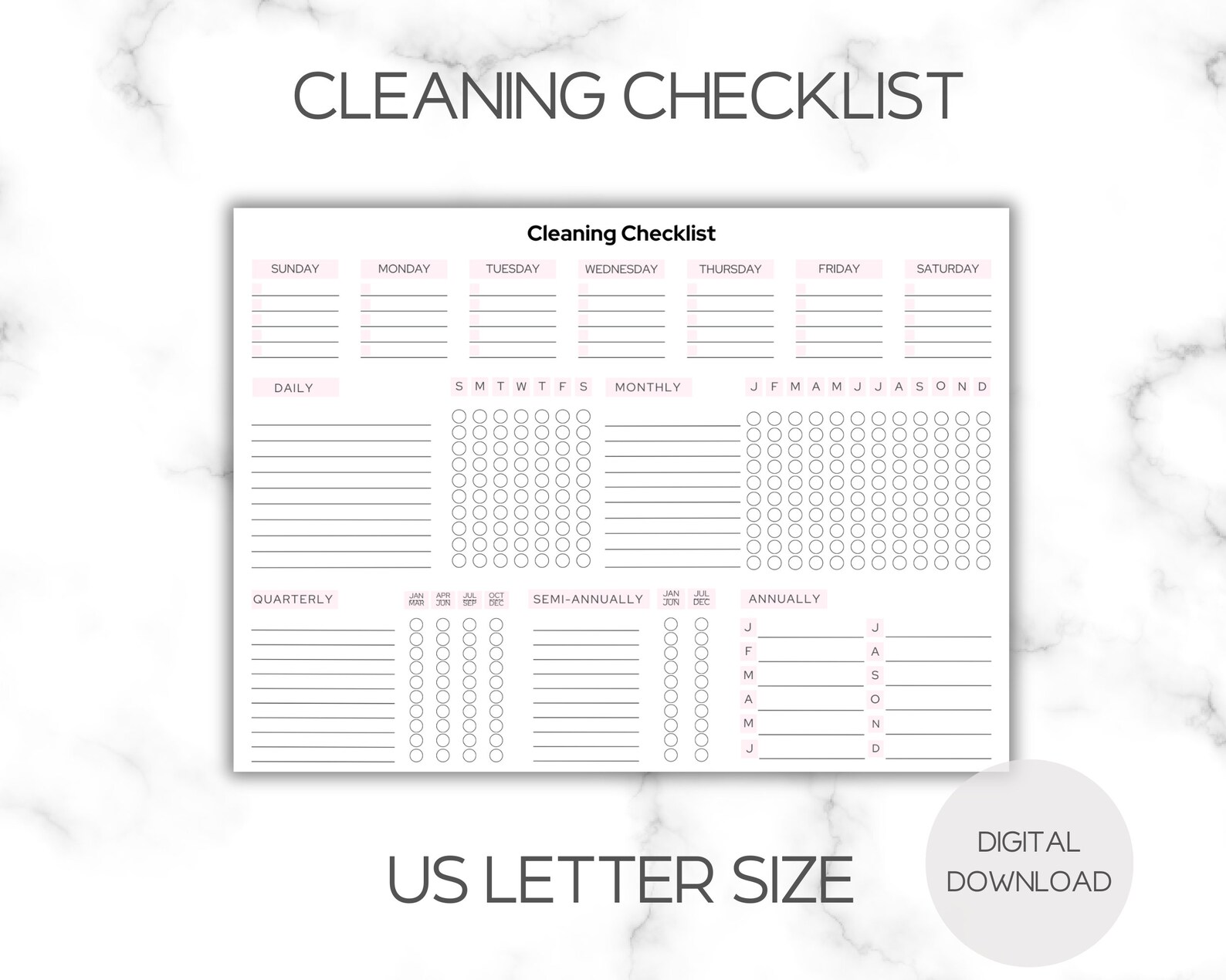 Pink Cleaning Checklist Digital Download PDF, Instant Digital Download ...