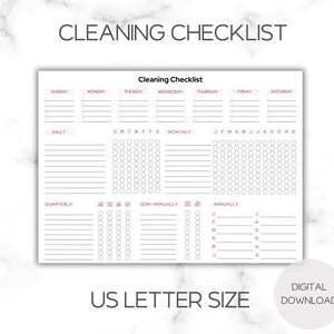 Pink Cleaning Checklist Digital Download PDF, Instant Digital Download ...