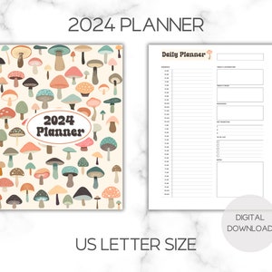 2024 Retro Mushroom Planner Printable, Daily, Month at a Glance, Retro ...