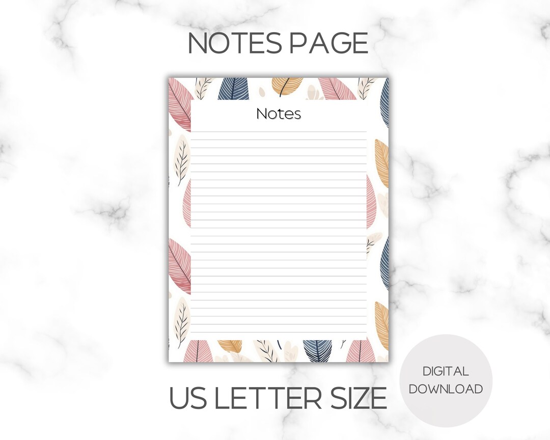 Boho Notes Page, Instant Download PDF, Stationary, 8 1/2x11 Page - Etsy