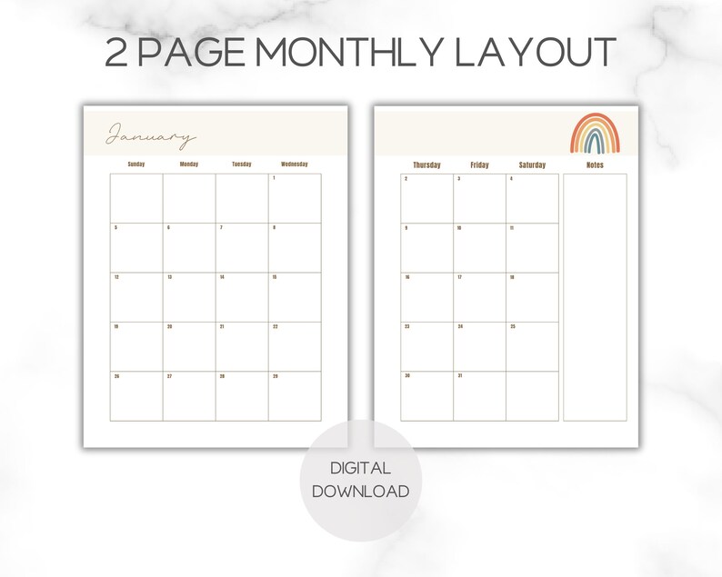 Colorful Boho 2025 Rainbow Planner Printable PDF, Calendar, Daily ...
