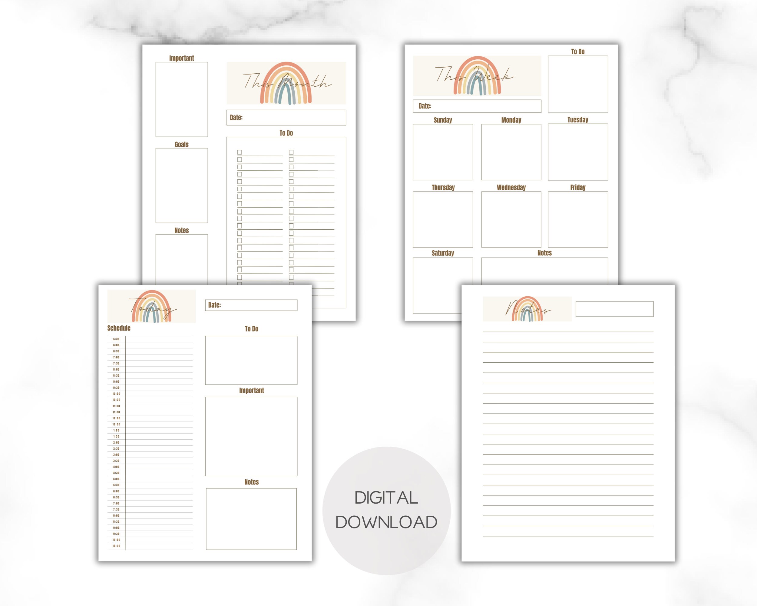 Colorful Boho 2025 Rainbow Planner Printable PDF, Calendar, Daily ...