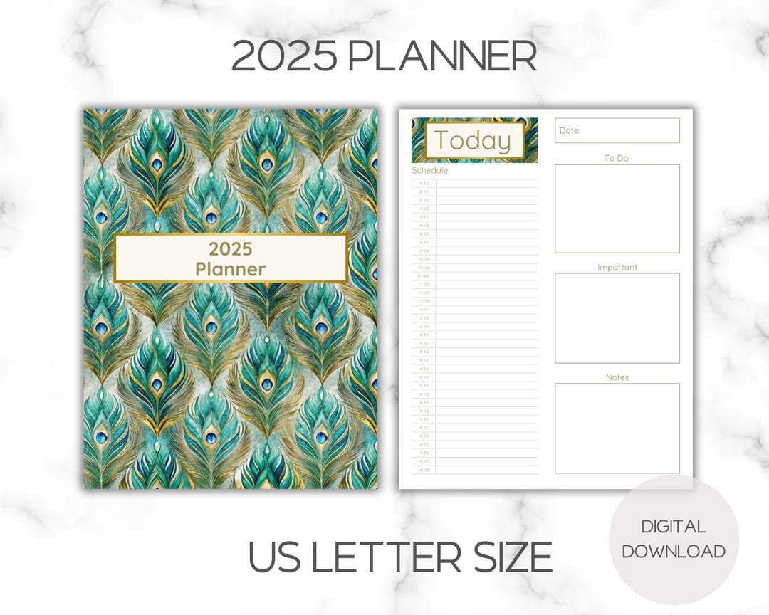 Peacock 2025 Planner Printable PDF, Calendar, Daily, Weekly, Month at a ...