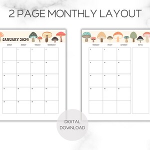 2024 Retro Mushroom Planner Printable, Daily, Month at a Glance, Retro ...