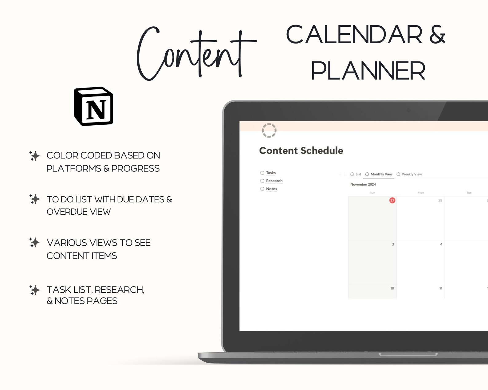 Notion Content Calendar & Planner Template, Social Media Planner ...
