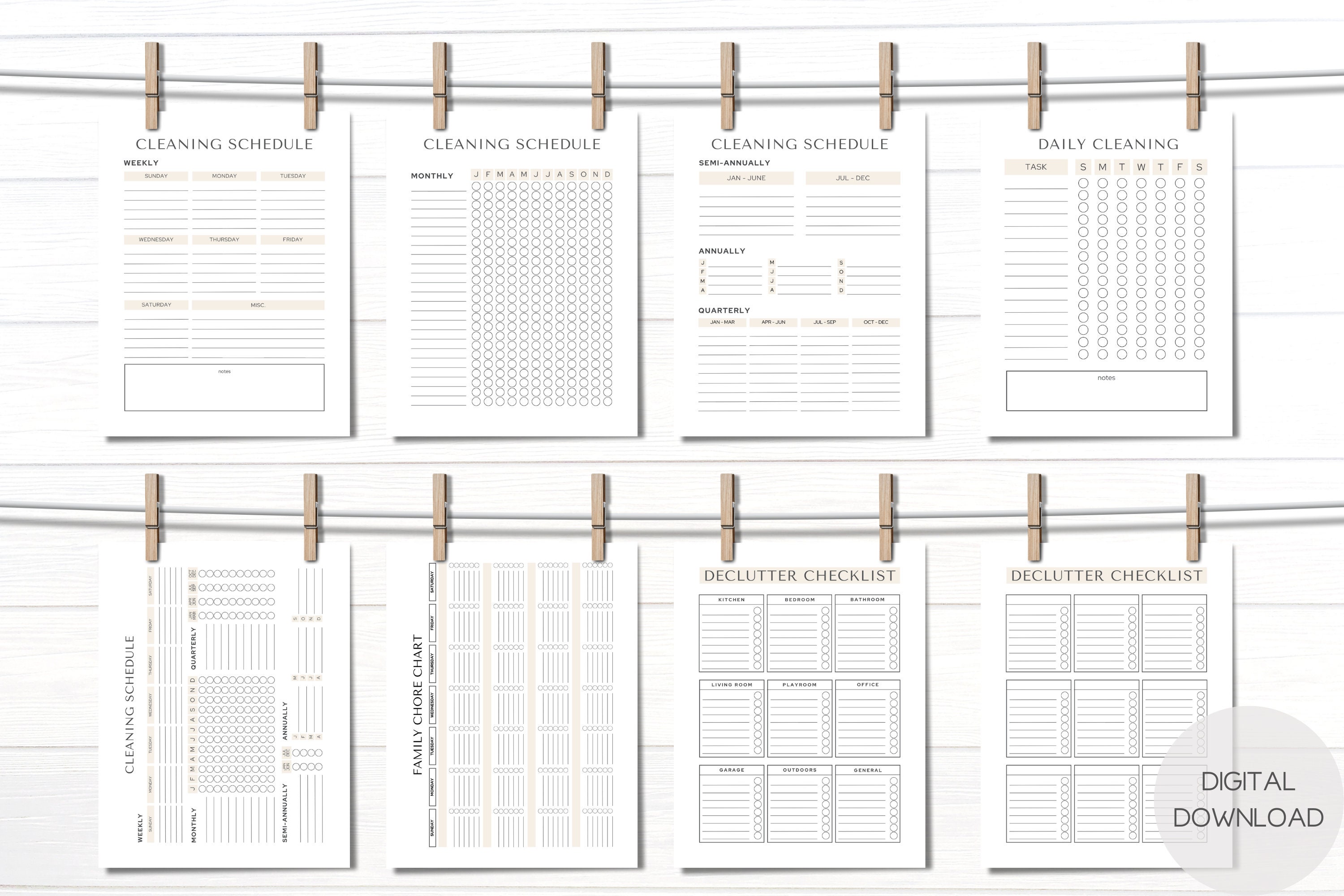 Cleaning Checklist & Schedule, BEIGE, Instant Digital Download, 8 1 ...
