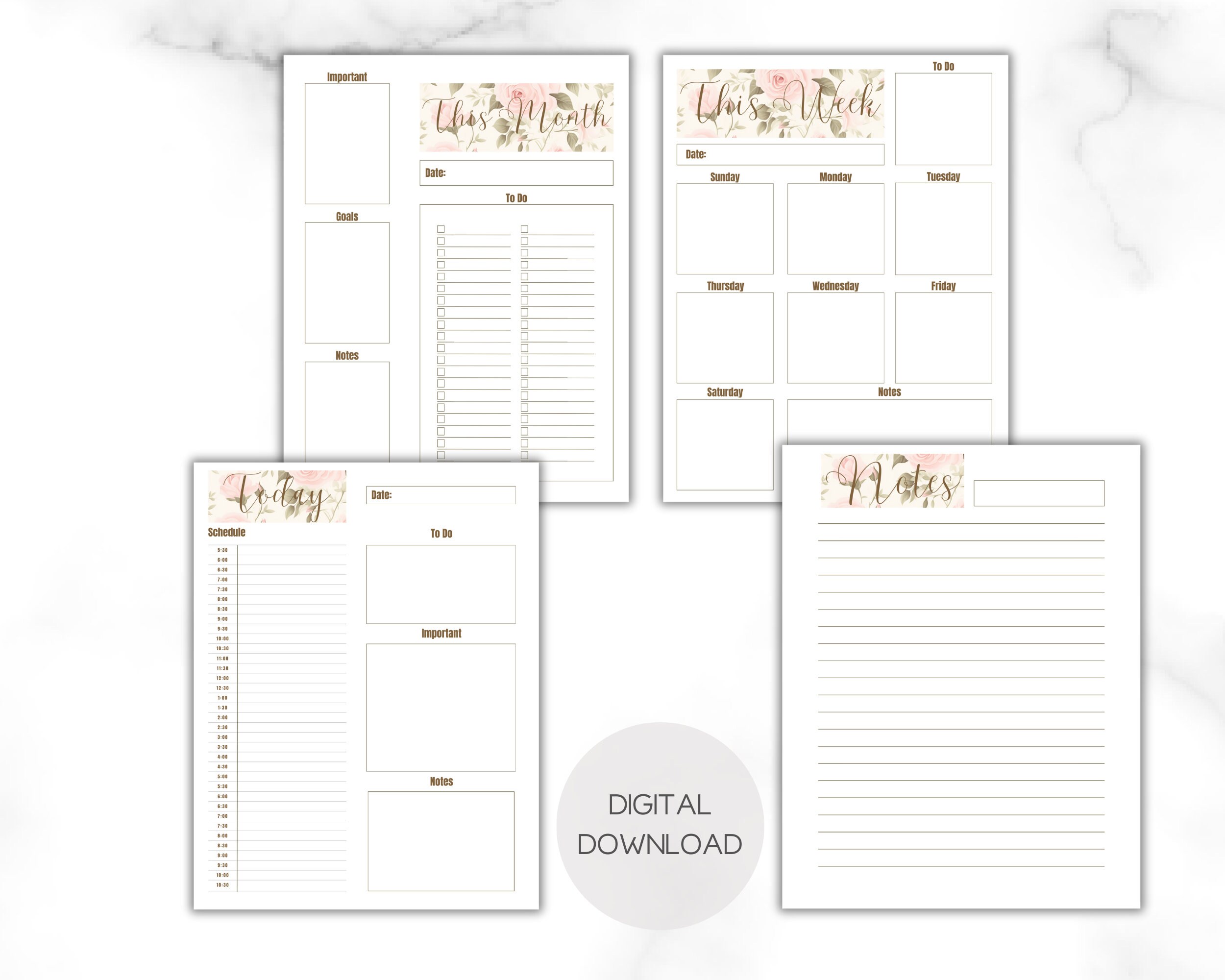 Chic 2025 Coquette Rose Planner Instant Download Printable, Daily ...