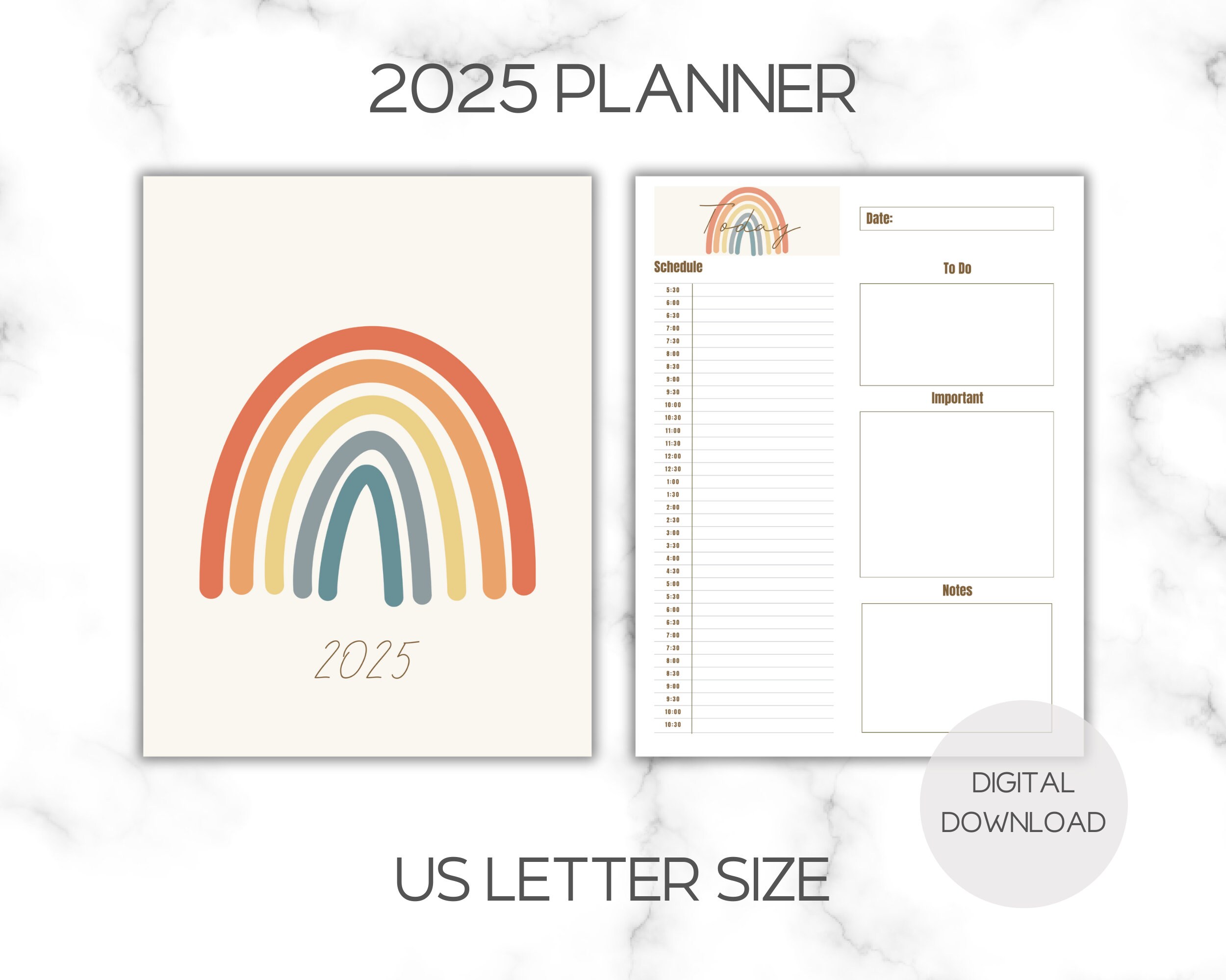 Colorful Boho 2025 Rainbow Planner Printable PDF, Calendar, Daily ...