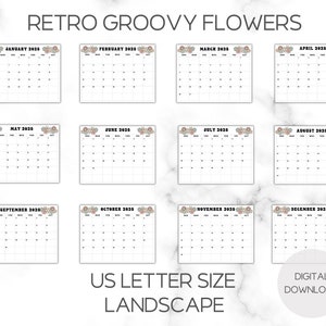 2025 Retro Disco 70s Groovy Flowers Monthly Calendar, Instant Digital ...
