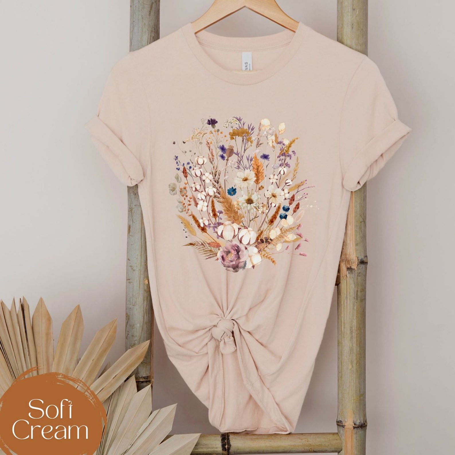 Boho Pressed Flowers Cottagecore Clothes With Dried Flowers Shirt ...