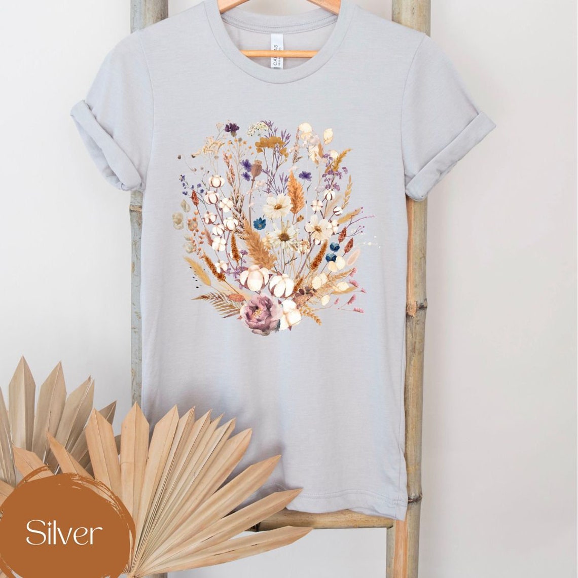 Boho Pressed Flowers Cottagecore Clothes With Dried Flowers Shirt ...