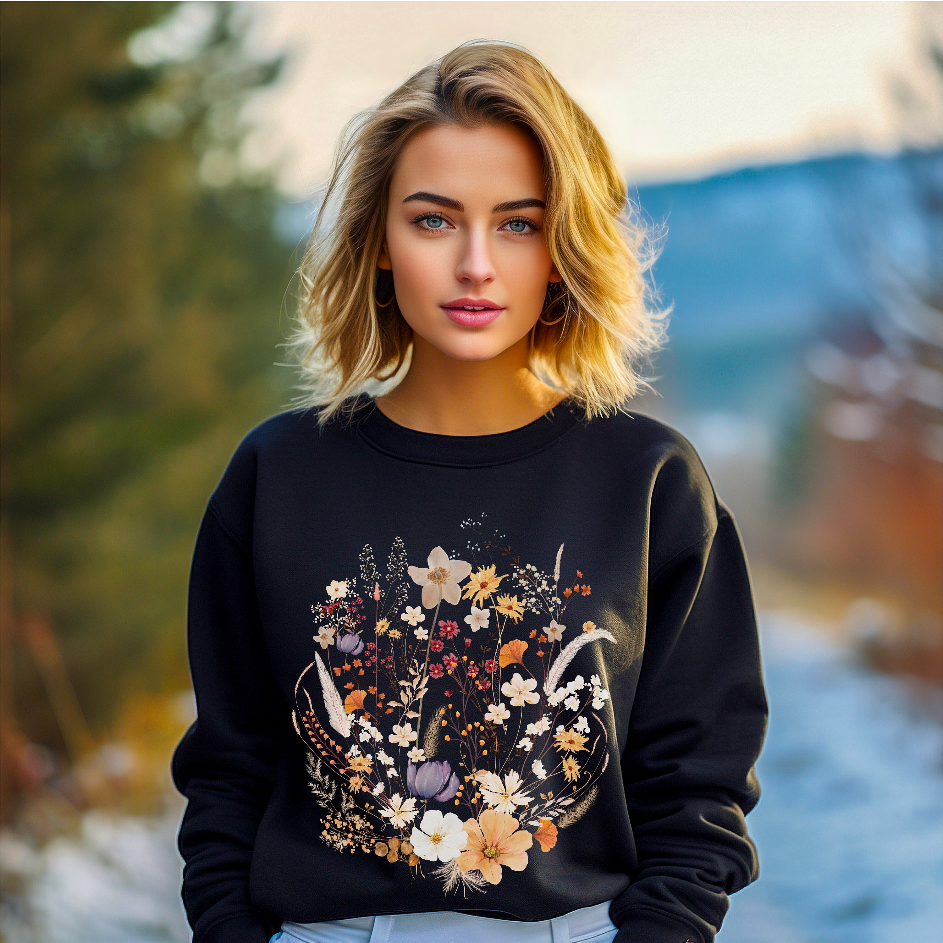 Pressed Flower Sweatshirt Wildflowers Sweater Cottagecore Sweat ...