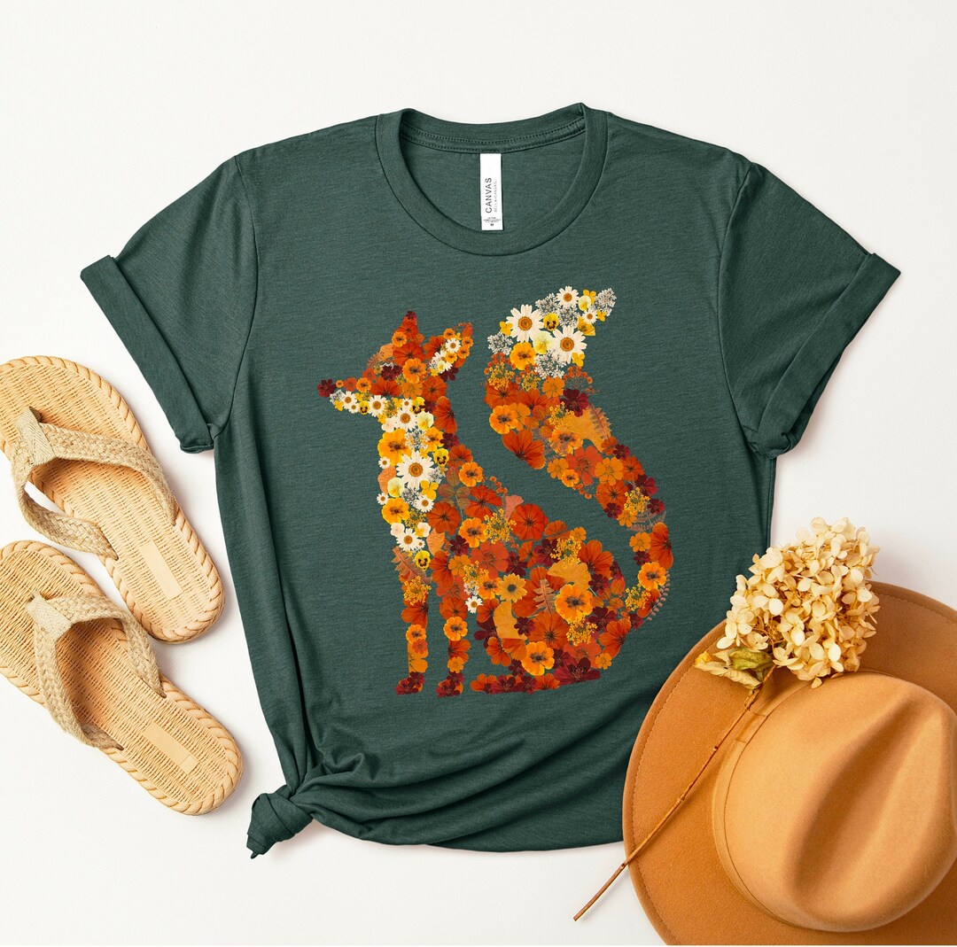 Fox Cottagecore Shirt Pressed Flowers Cute Fox Forestcore Shirt ...