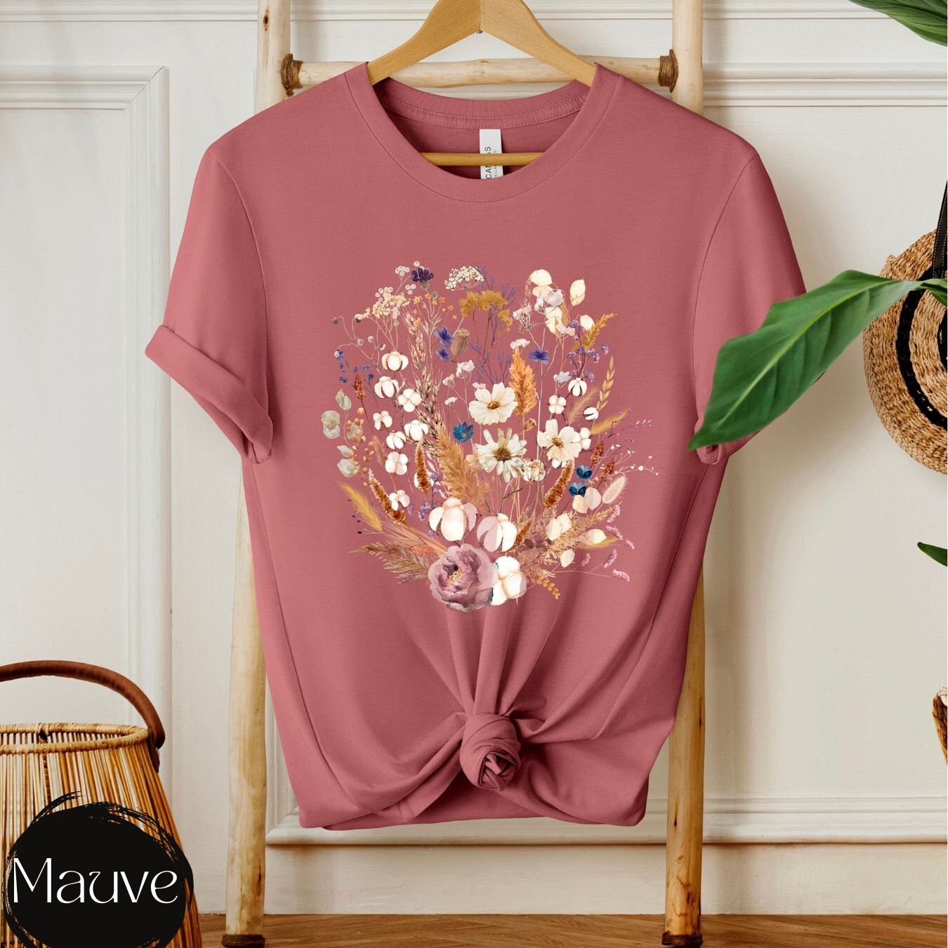 Boho Pressed Flowers Cottagecore Clothes With Dried Flowers Shirt ...