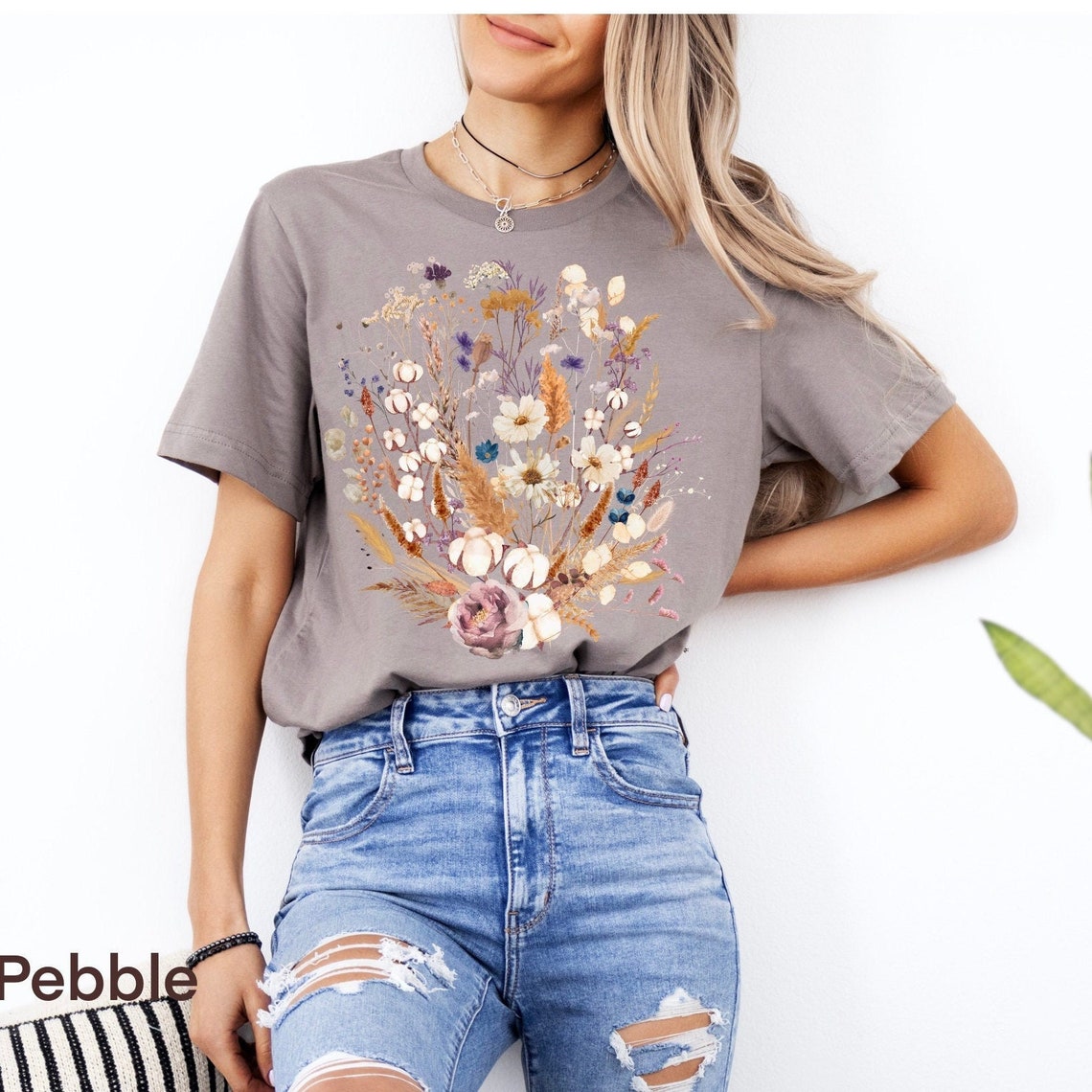 Boho Pressed Flowers Cottagecore Clothes With Dried Flowers Shirt ...