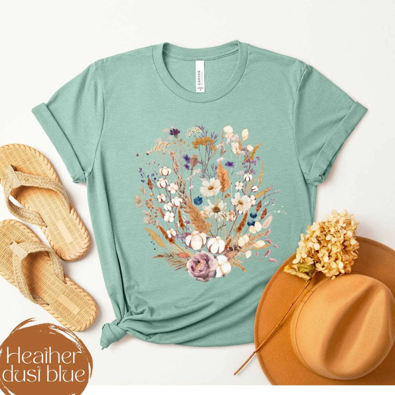 Boho Pressed Flowers Cottagecore Clothes With Dried Flowers Shirt ...