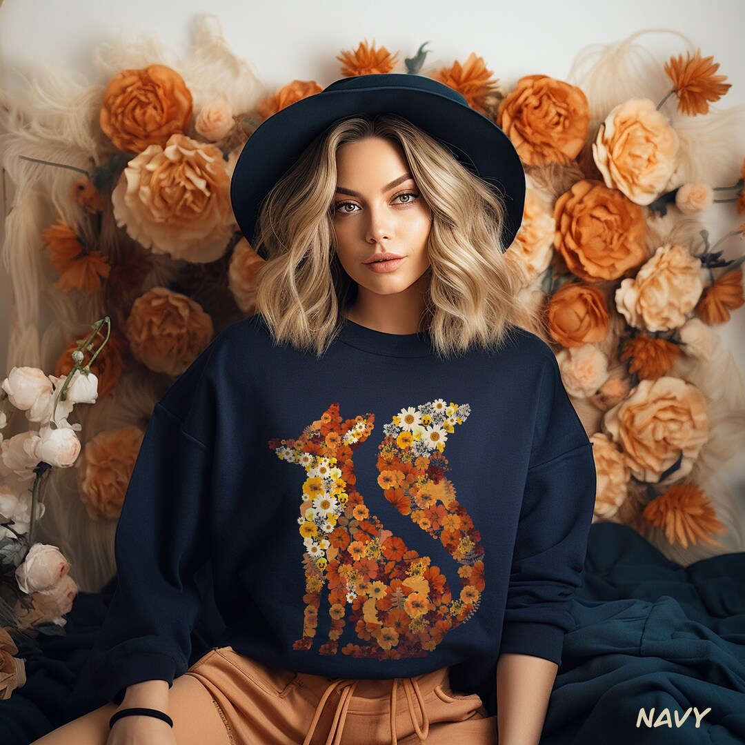 Fox Flower Sweatshirt Fox Cottage Core Sweater Pressed Flower ...