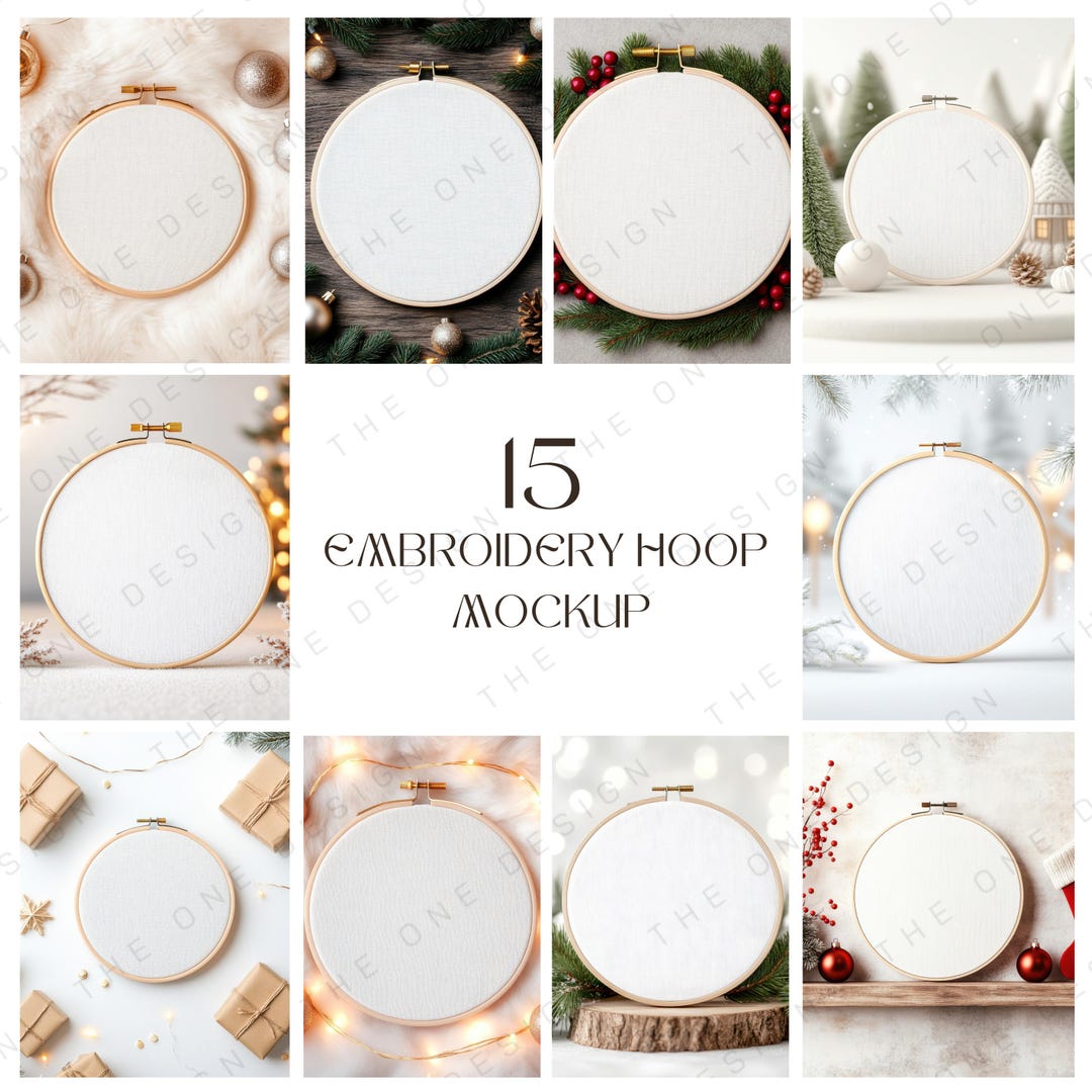 15 Christmas Embroidery Hoop Mockup Bundle, Festive Stitching Frame ...