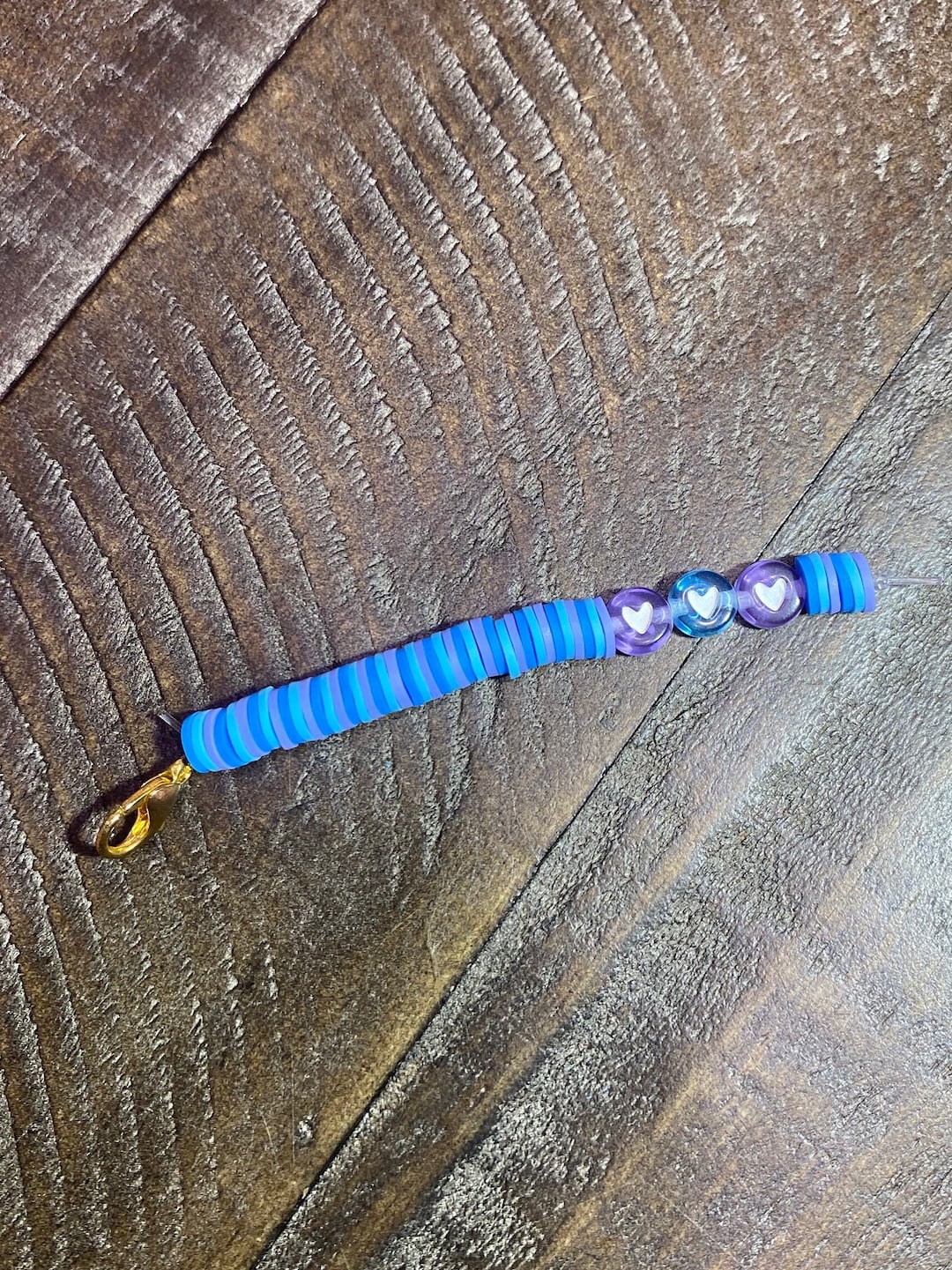 Blue and Purple Clay Flat Bead Keychain With Hearts - Etsy