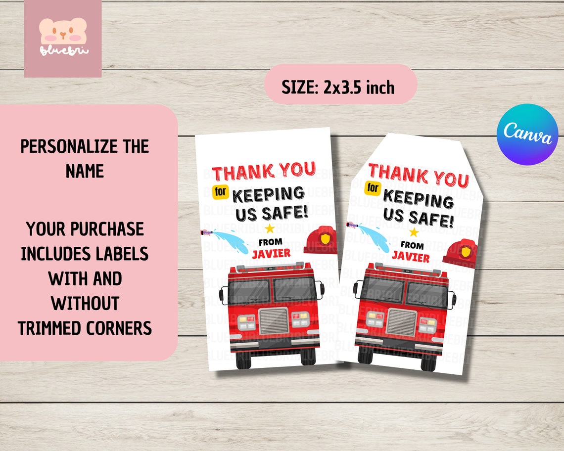 Fire Truck Favor Tags, Favor Tags, Fireman Birthday,thank You Cards ...
