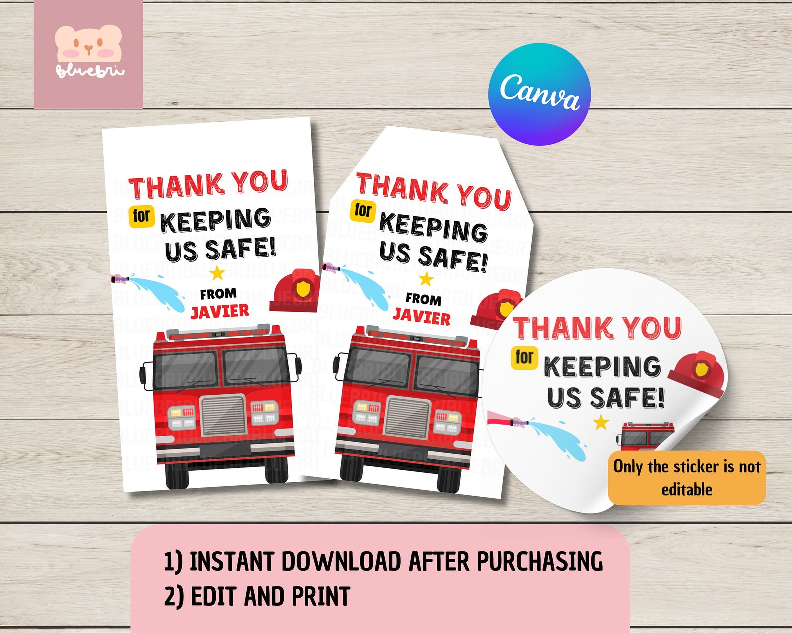 Fire Truck Favor Tags, Favor Tags, Fireman Birthday,thank You Cards ...