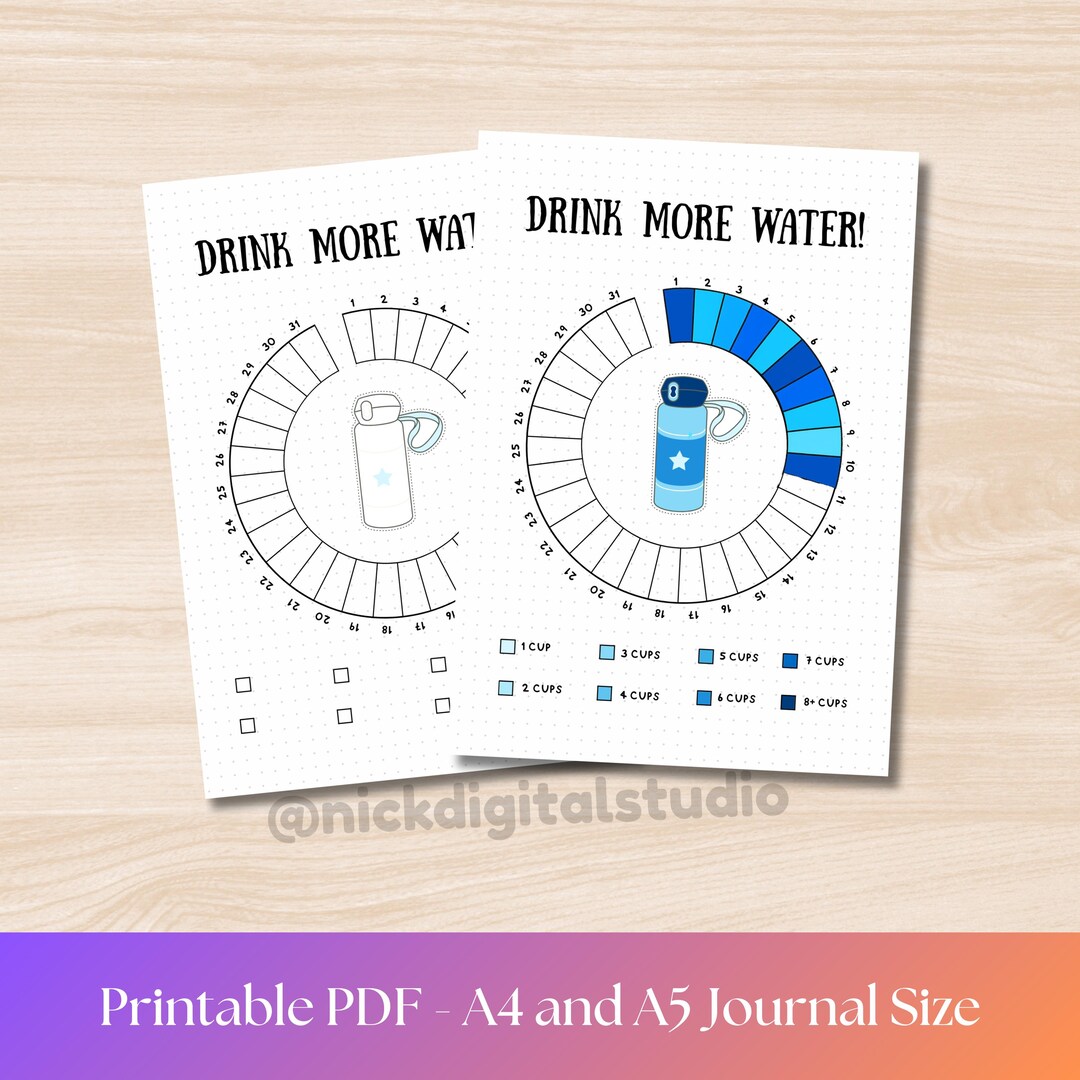 Monthly Water Tracker: Printable Hydration Log A4/A5 (digital Download ...