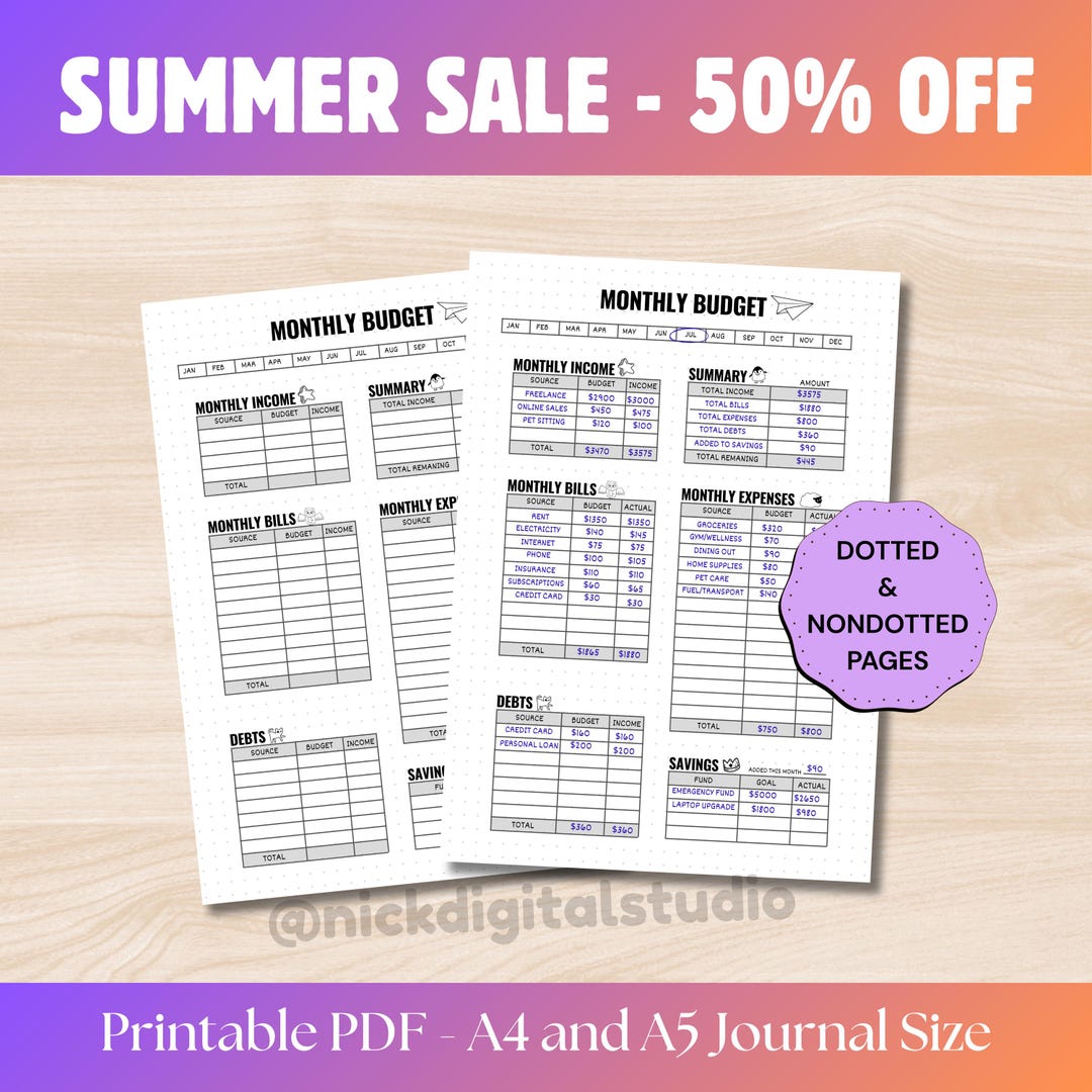 Monthly Budget Planner Printable Pri Ntable Budgeting Printab Le Month ...