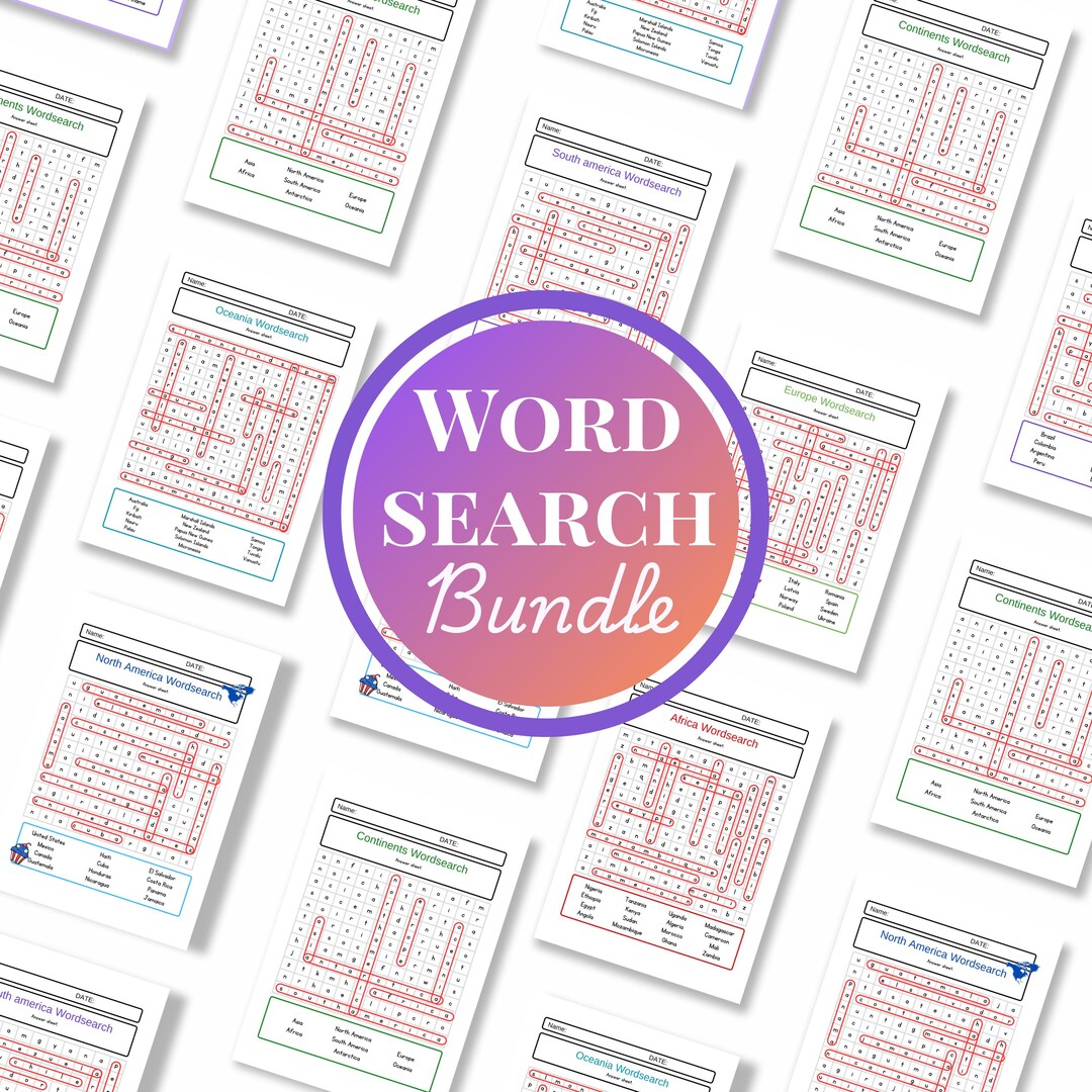 Continents Word Search Puzzle Geography Learning Game A4 and A5 PDF ...