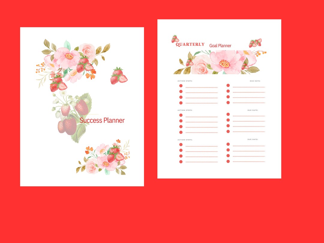 Beautiful Simple Digital Printable Planner PDF Strawberries Pink ...