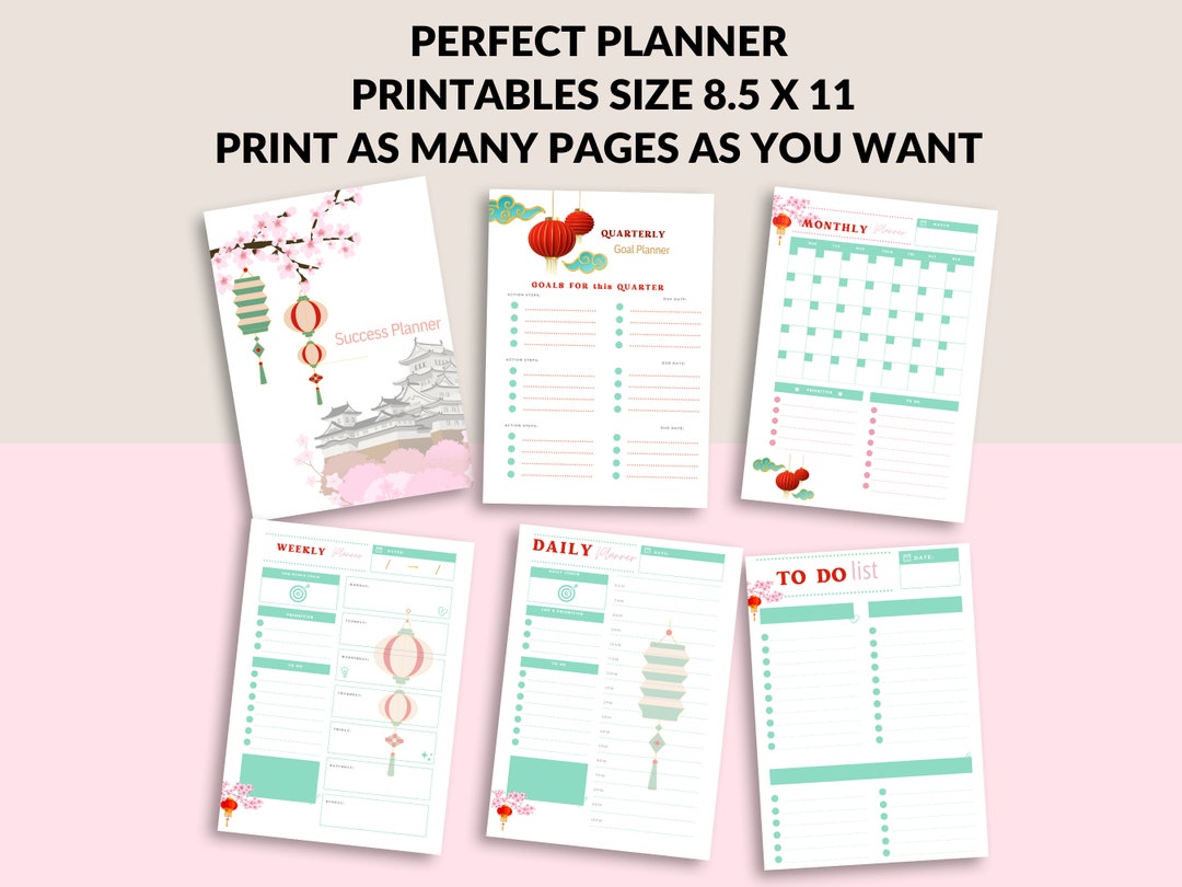 Beautiful Simple Digital Printable Planner Pink Cherry Blossom Chinese ...