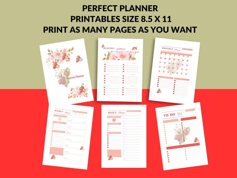 Beautiful Simple Digital Printable Planner PDF Strawberries Pink ...