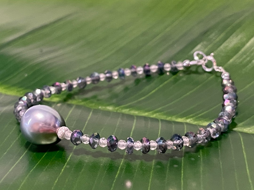 Tahitian Pearl Bracelet/ Labradorite/ Rainbow Topaz Beads/ Made in ...