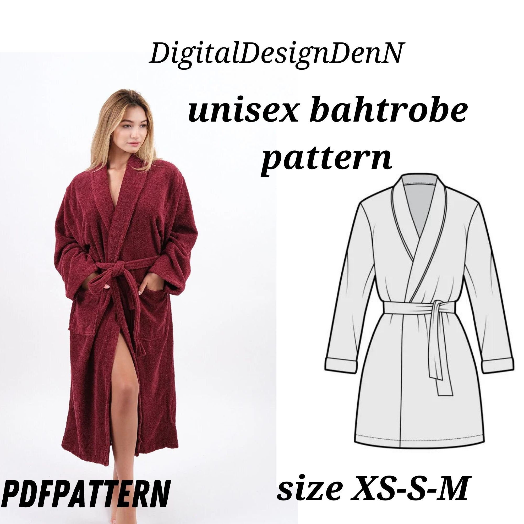 Unisex Shawl Collar Bathrobe Sewing Pattern | Easy PDF Robe DIY (XS-S-M ...