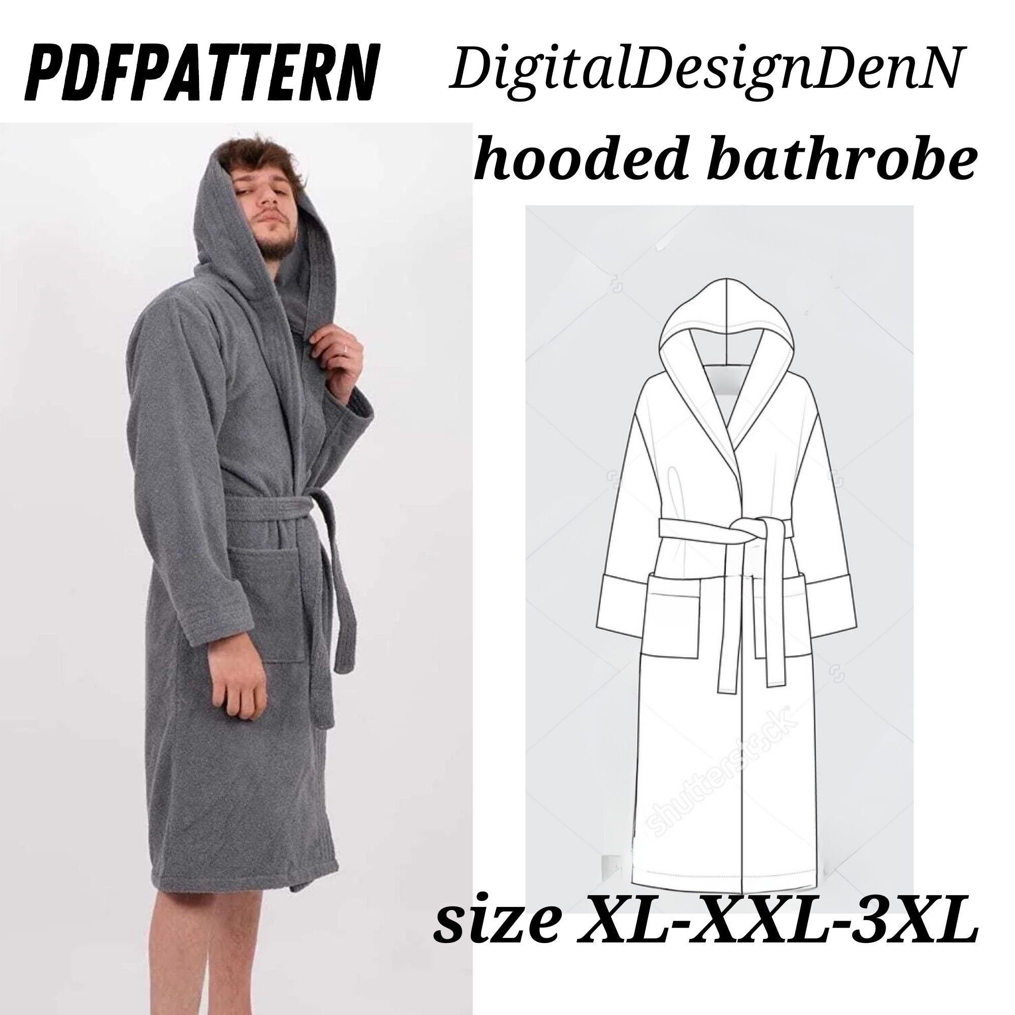 Hooded Bathrobe Pattern-size Xl-xxl-3xl-bathrobe Sewing Pattern-hooded ...