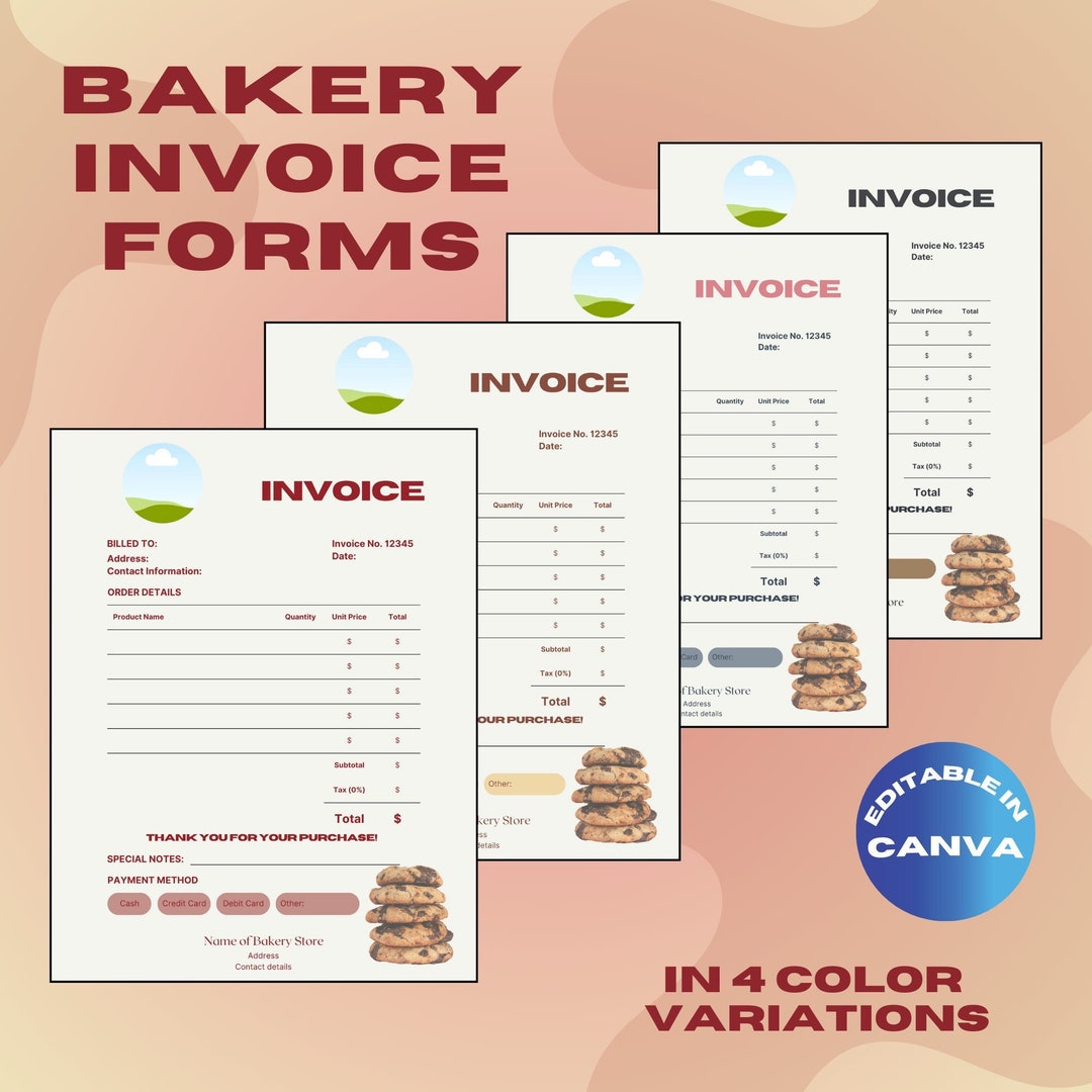 Invoice Template Bakery Business Template Small Business Form Cake ...