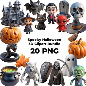 3D Spooky Halloween Clipart, 20 PNG: Witch, Pumpkin, Vampire, Ghost ...