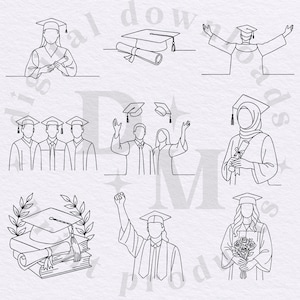 25 Graduation Line Art SVG & PNG | Minimalist Cap and Gown | Gift for ...