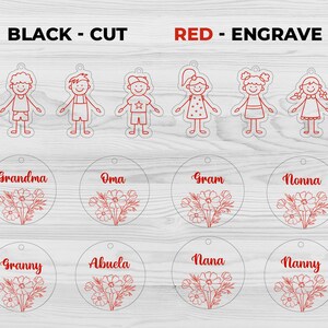 Keychain for Grandma With Grandchildren Charms Laser Cut Files Floral ...