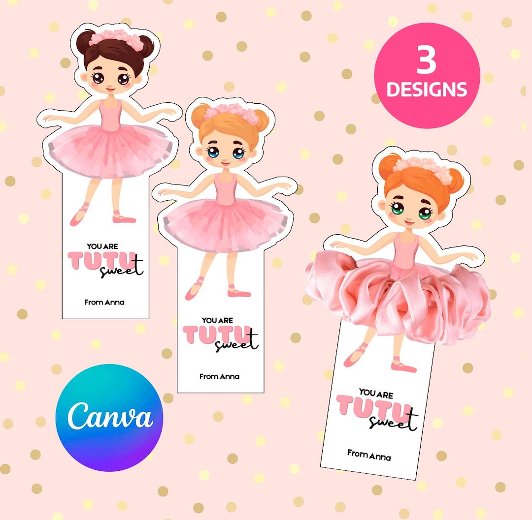 3 Printable Ballerina Scrunchie Holder Cards Tag Template Tutu Sweet ...