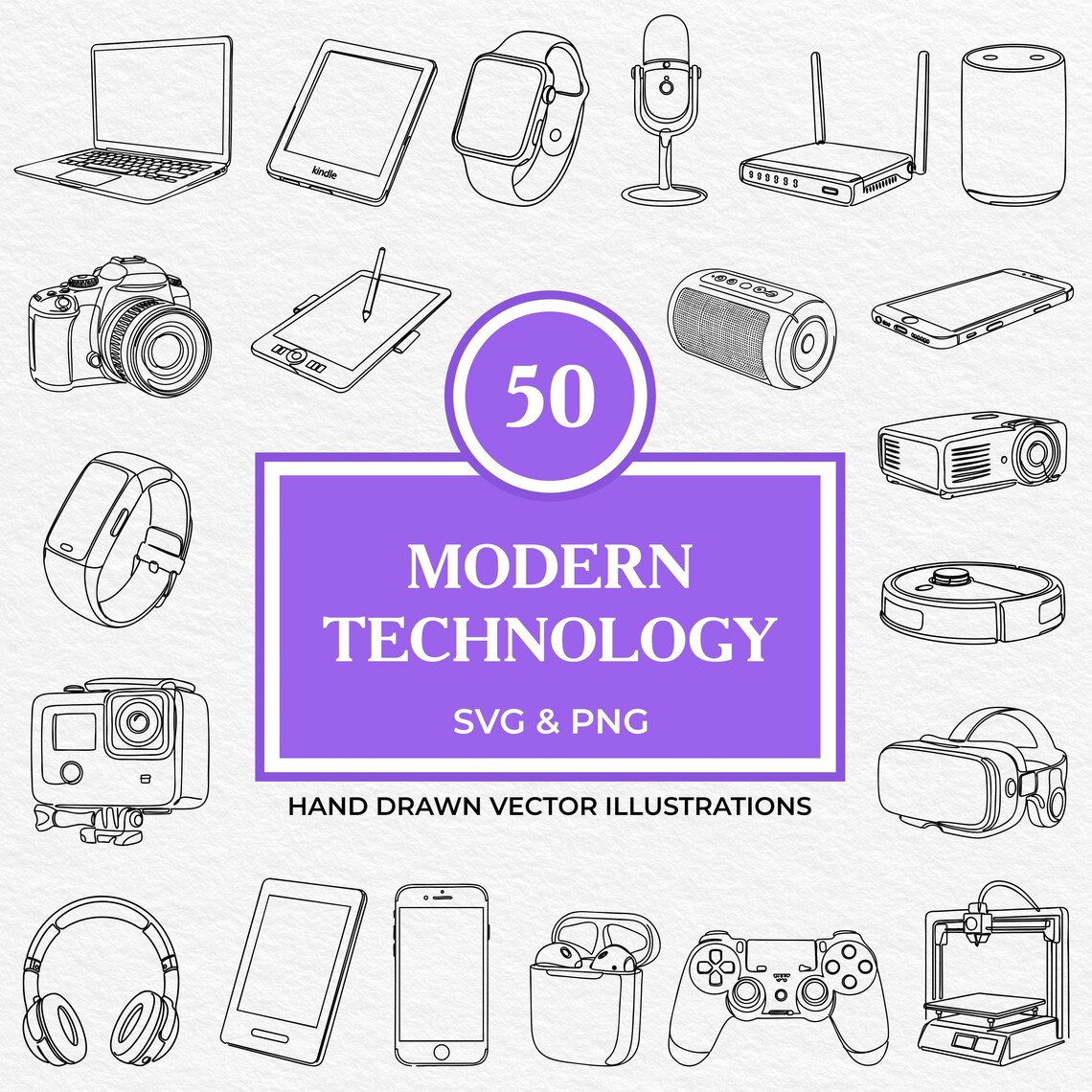 50 Modern Technology SVG PNG Bundle | Tech Gadgets Clipart Set With ...