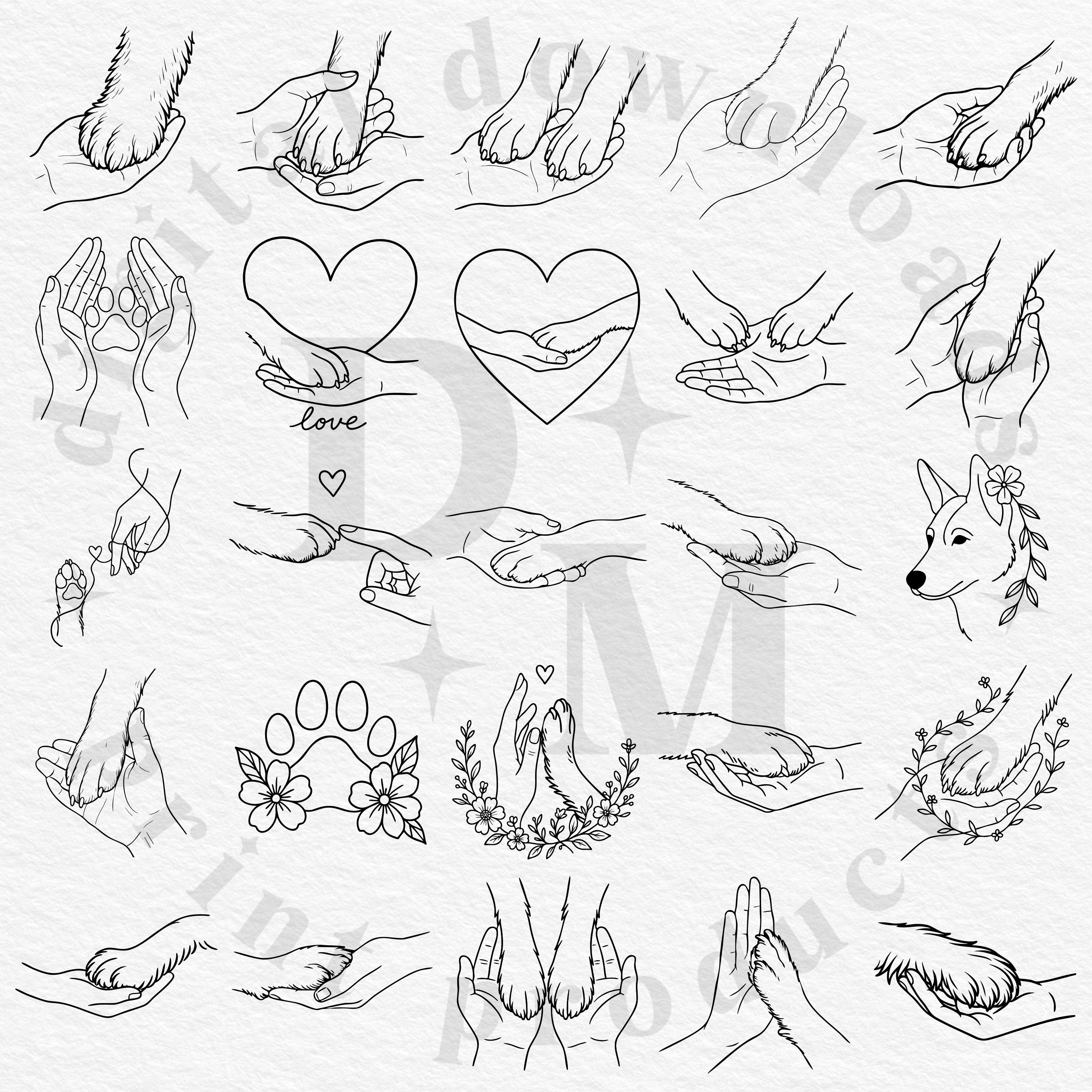 25 Dog Paws and Hands Line Art Bundle | Pet Memorial SVG PNG | Dog ...